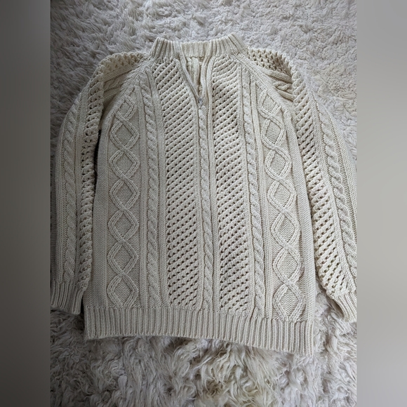 Sweaters | Vintage Cream Quarter Zip Cable Knit Cream Classic Sweater ...